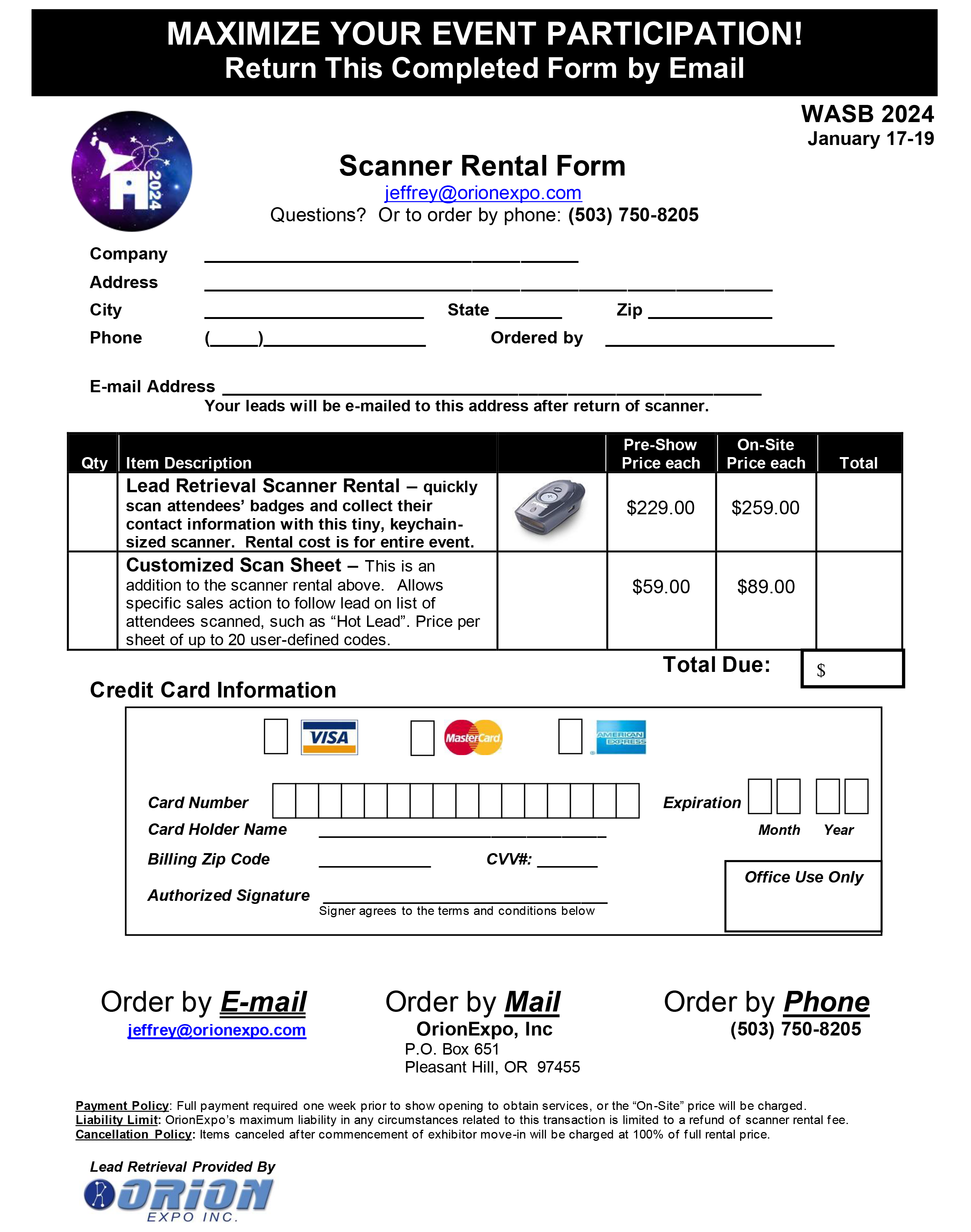 Orion Scanner Order Form And Overview 2024 Image | Wisconsin ...