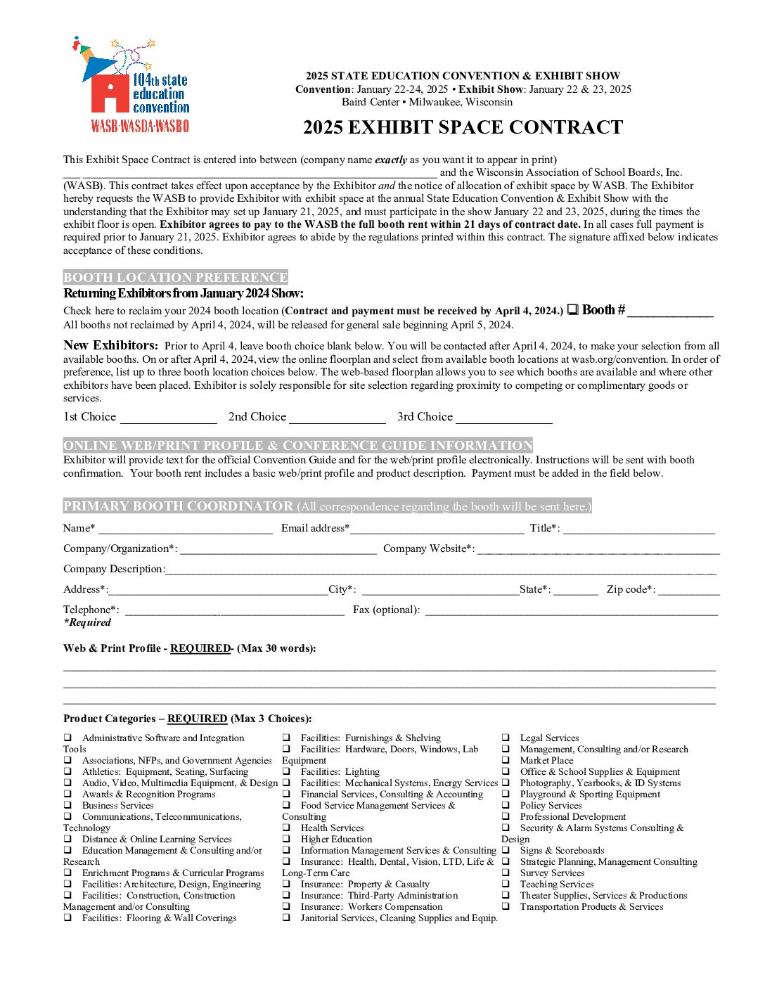 2025 Exhibitor Contract | Wisconsin Association of School Boards