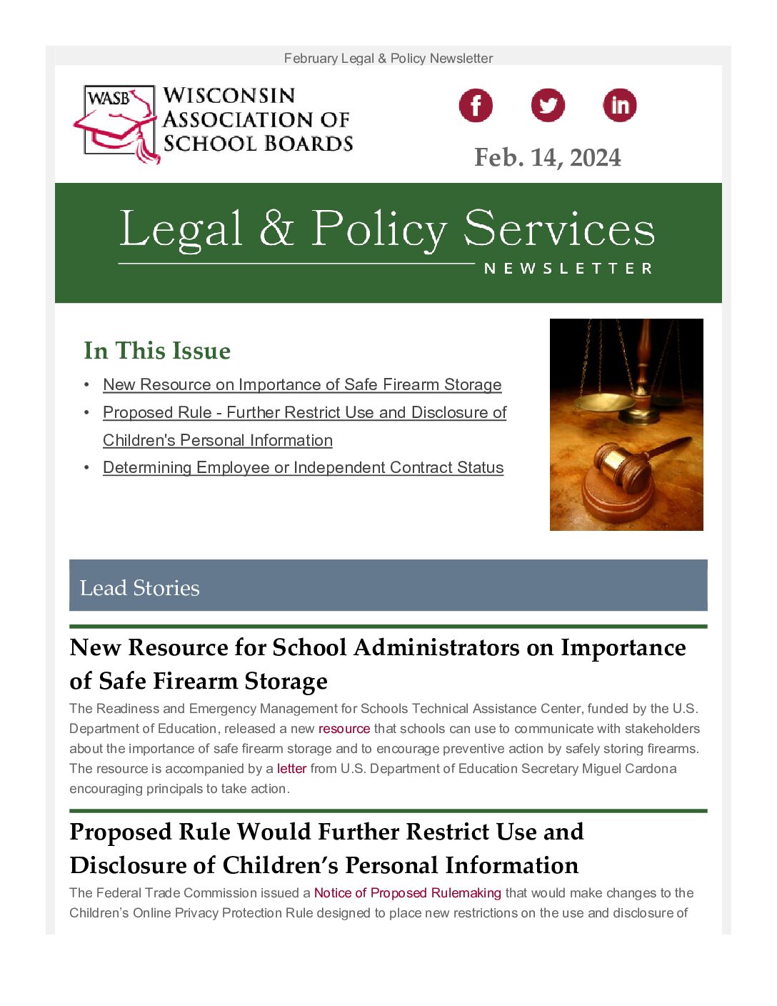 February 2024 Legal & Policy Newsletter | Wisconsin Association of ...