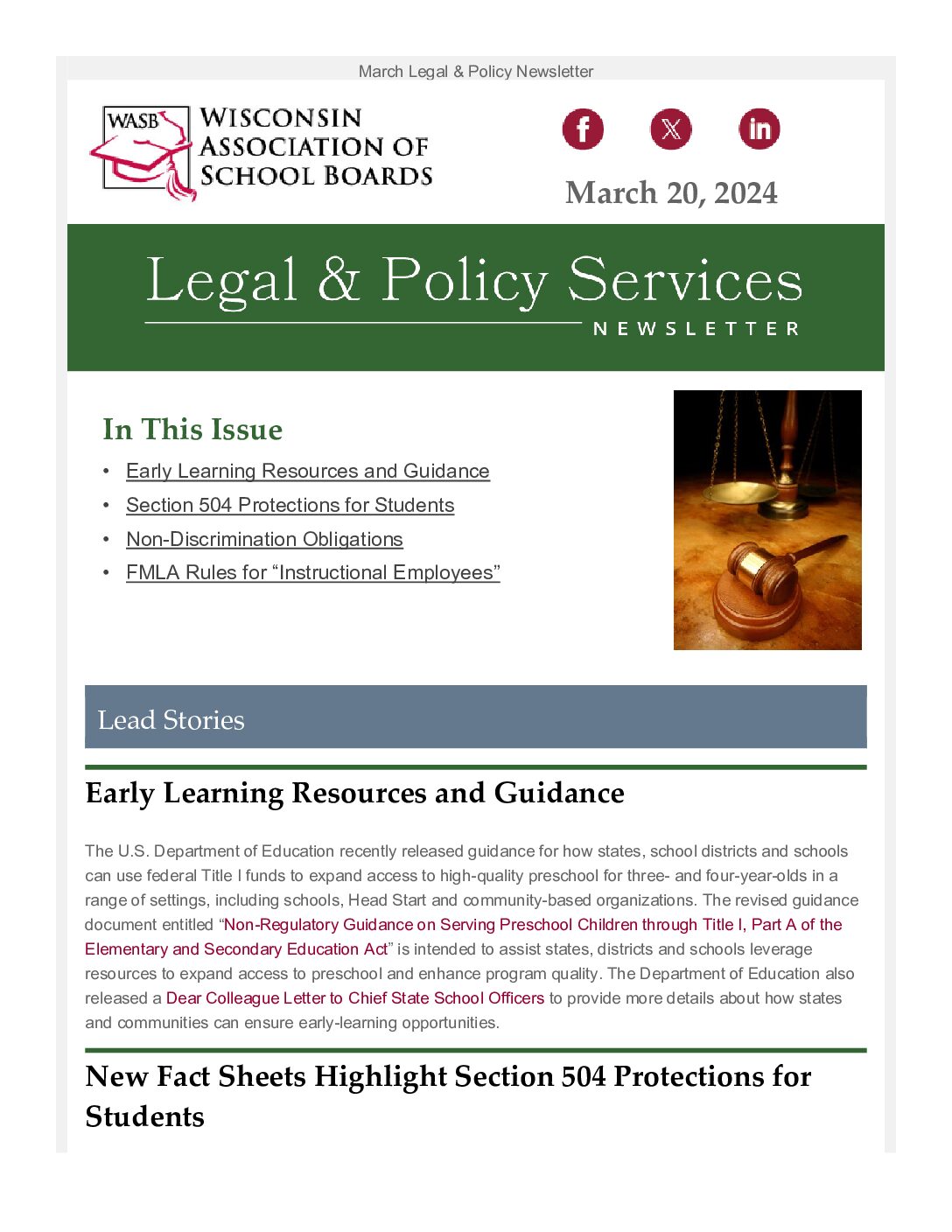 March 2024 Legal & Policy Newsletter | Wisconsin Association of School ...