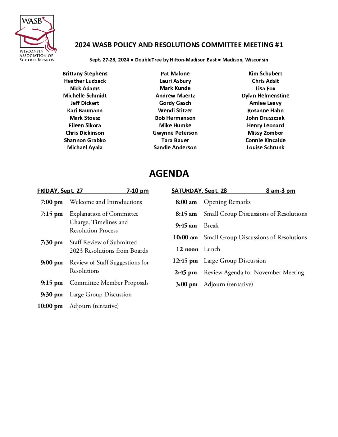 2024 1st Meeting Agenda - Wisconsin Association of School Boards