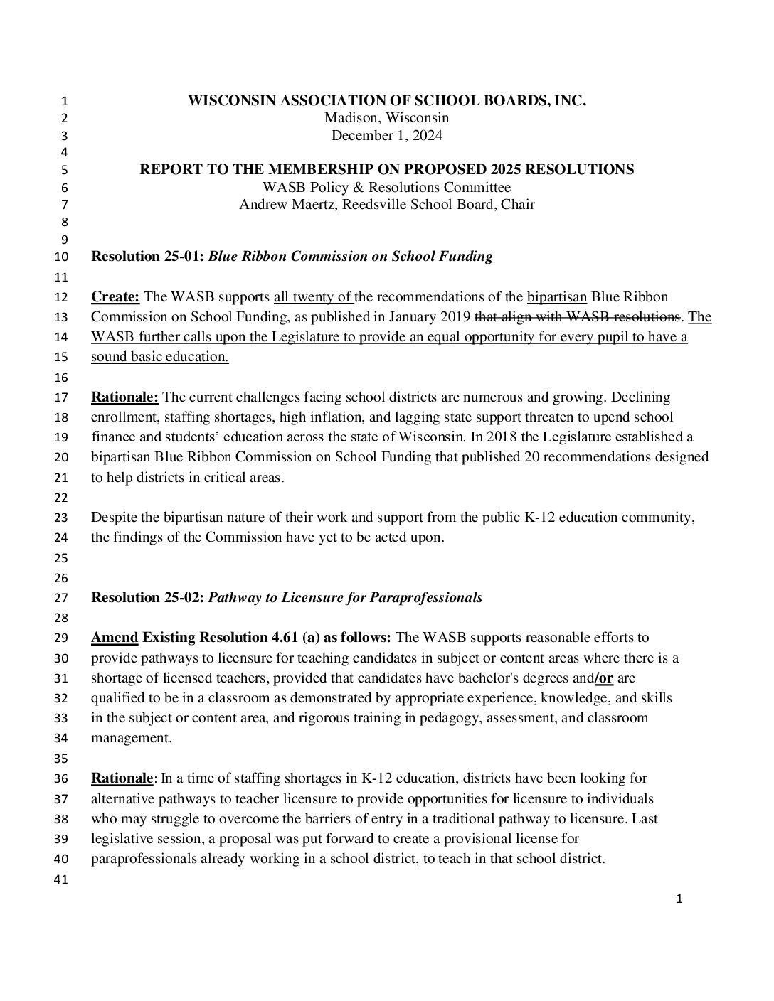 2025 Report To The Membership On Proposed Resolutions - Wisconsin ...