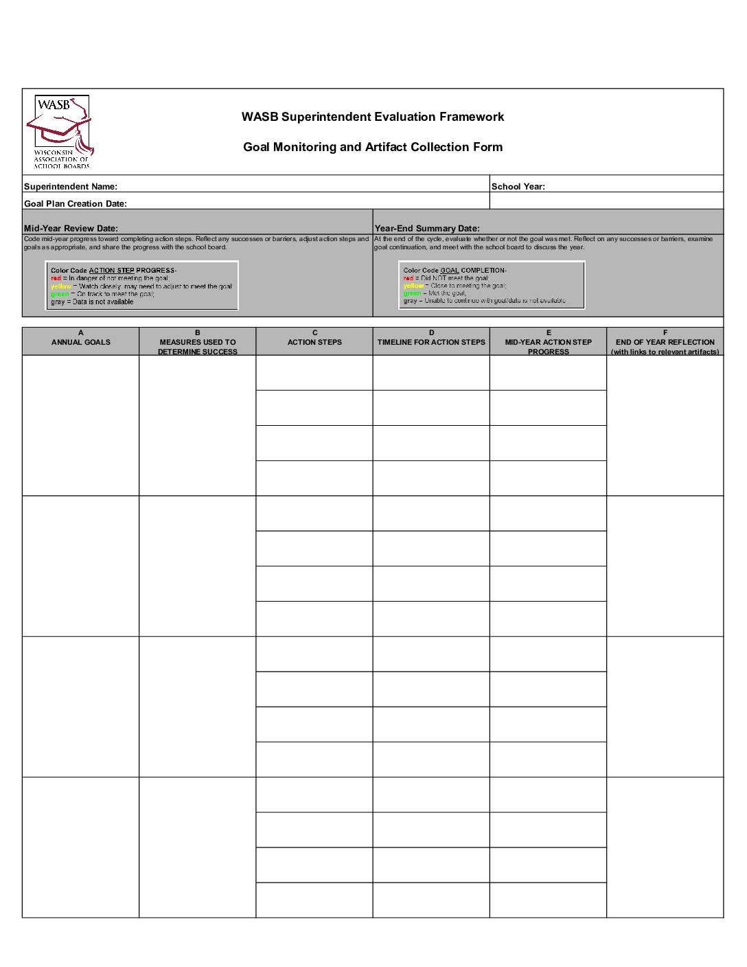 Fillable Goal Monitoring And Artifact Collection Form | Wisconsin ...