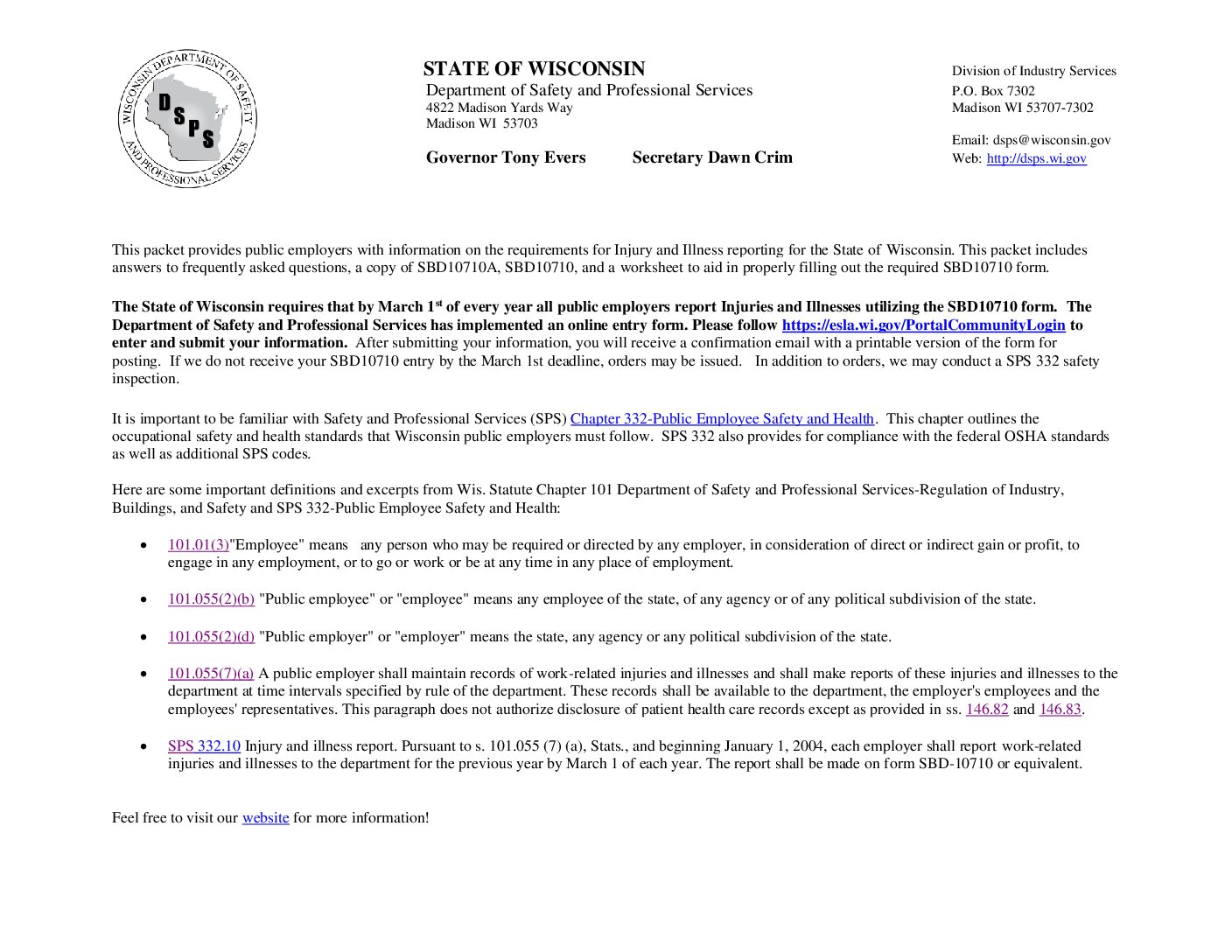 State Of WI DSPS SBD10710 Packet - Wisconsin Association of School Boards