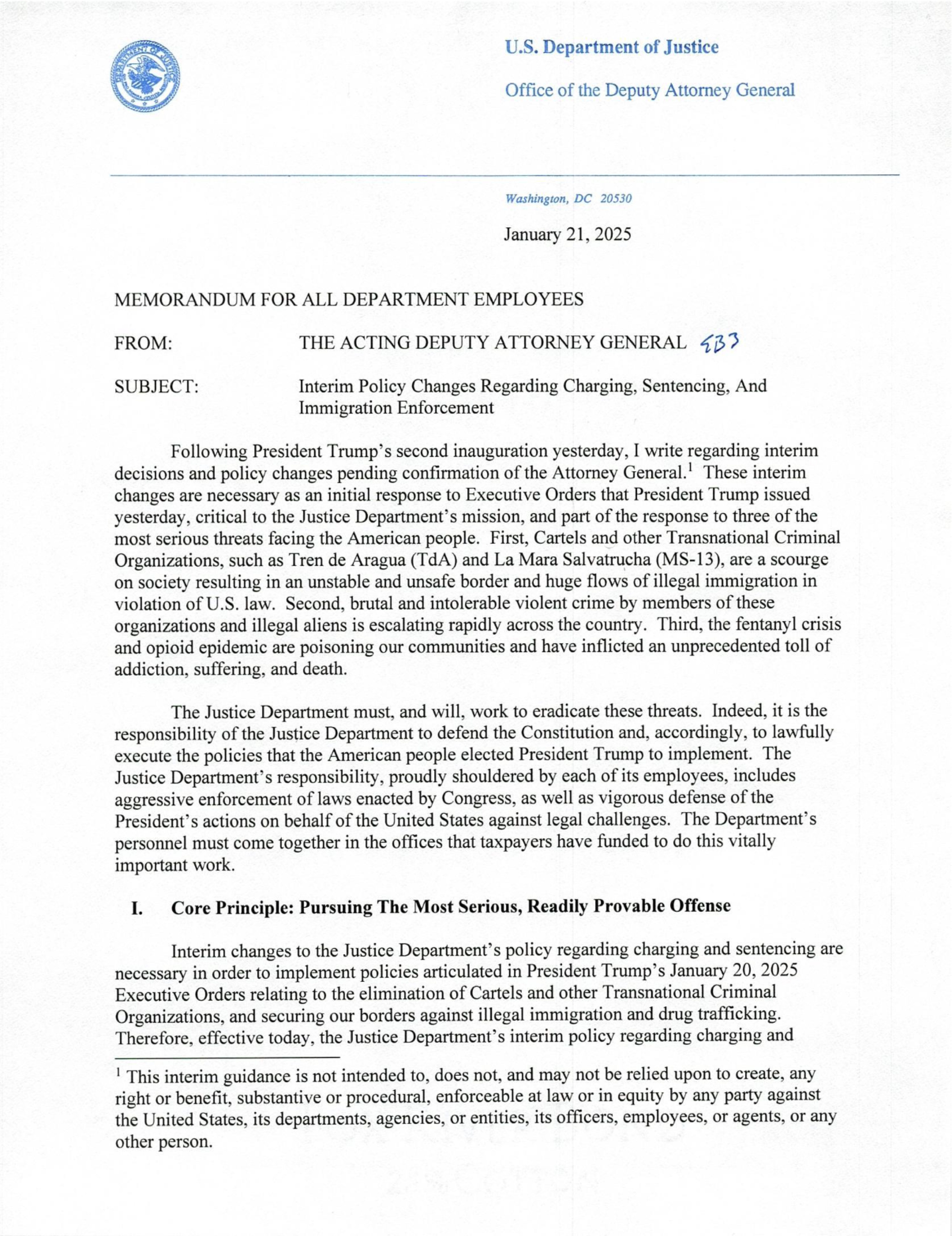 U.S. DOJ all staff memo Jan. 21 - Wisconsin Association of School Boards