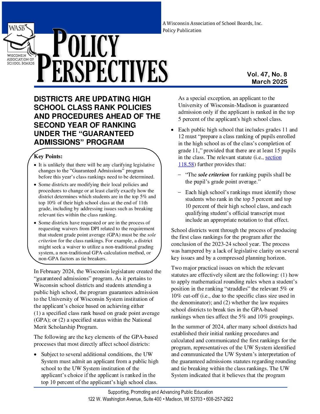 Policy Perspectives – March 2025 | Wisconsin Association of School Boards