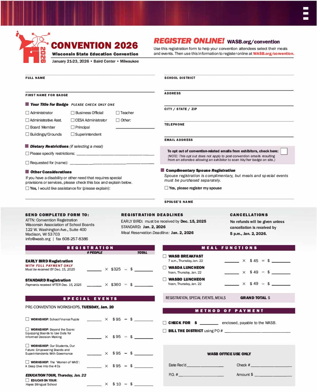 Convention Registration Form - Wisconsin Association of School Boards