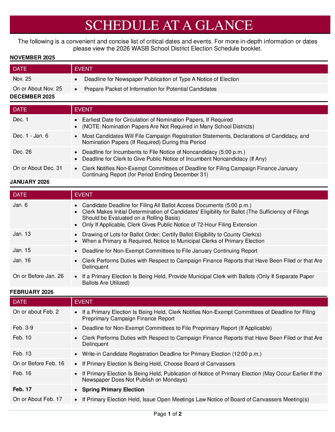 2026 Final Schedule At A Glance | Wisconsin Association of School Boards