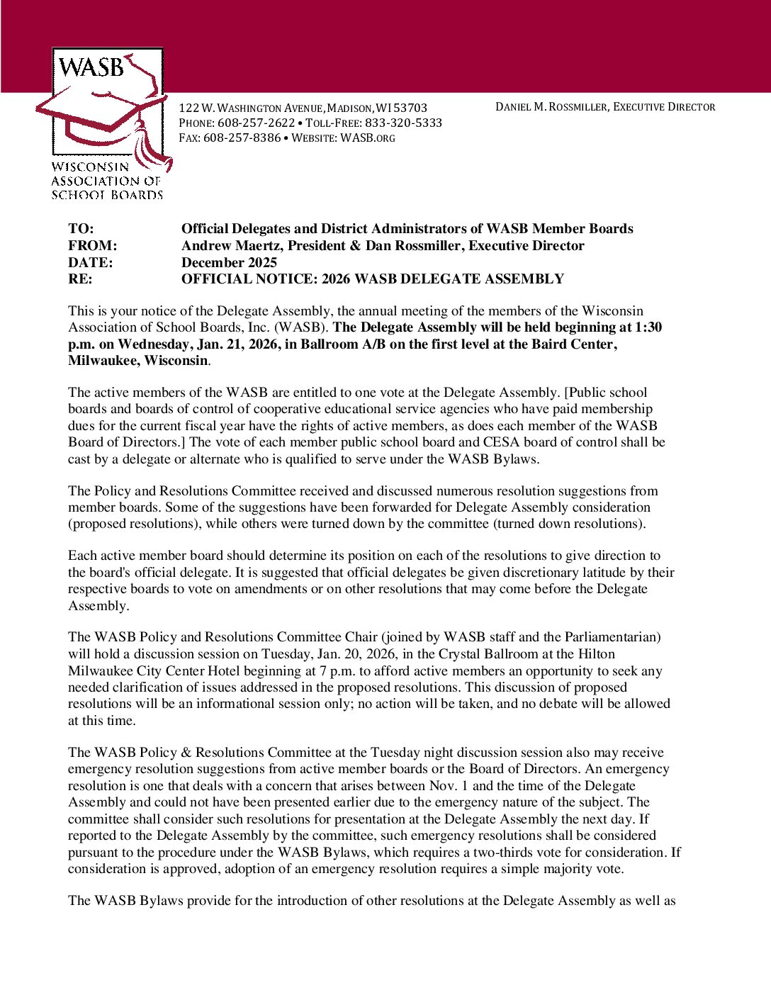 2026 Official Notice & Proposed Rules Packet - Wisconsin Association of ...